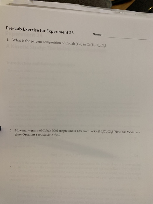 Solved Pre-Lab Exercise for Experiment 23 Name: 1. What is | Chegg.com