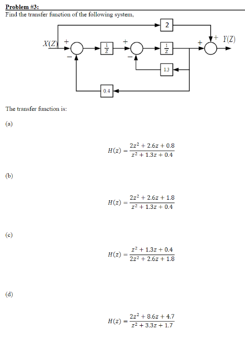 Solved Problem \#3: Find the transfer function of the | Chegg.com