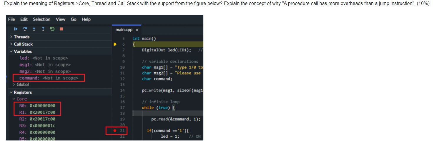 Explain the meaning of Registers->Core, Thread and | Chegg.com