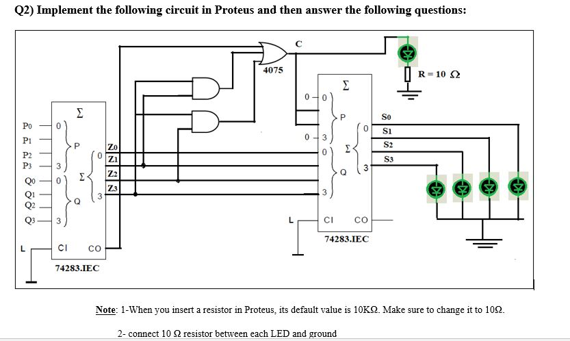 Solved (2) Implement the following circuit in Proteus and | Chegg.com