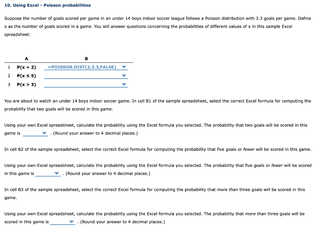 Solved 10. Using Excel - Poisson probabilities Suppose the | Chegg.com
