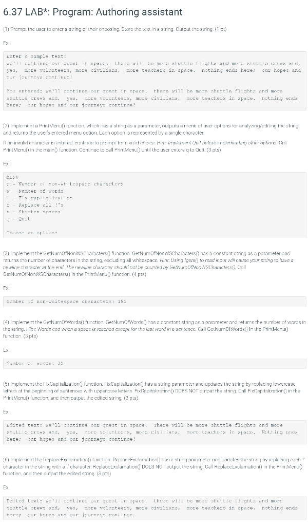 Solved 6.37 LAB*: Program: Authoring assistant (1) Prompt | Chegg.com