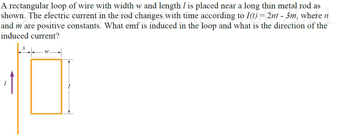 Solved A rectangular loop of wire with width w and length l | Chegg.com