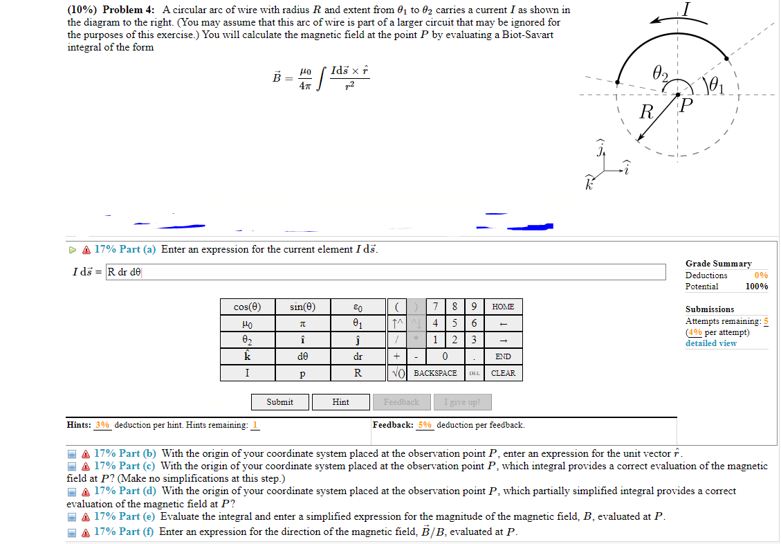 Solved (10\%) Problem 4: A circular arc of wire with radius | Chegg.com