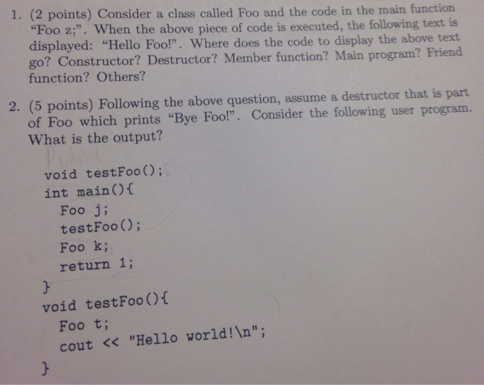Solved 1. (2 points) Consider a class called Foo and the | Chegg.com