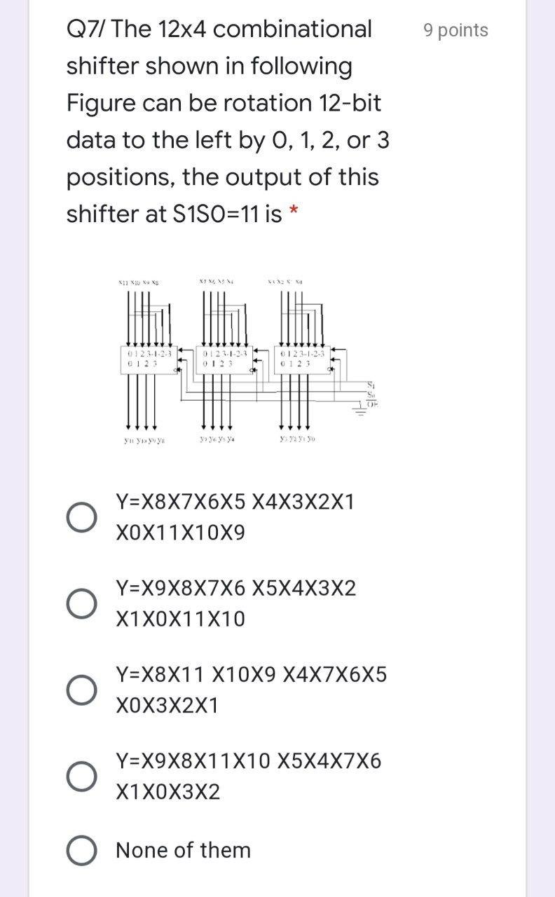 Solved 9 points Q7/ The 12x4 combinational shifter shown in | Chegg.com