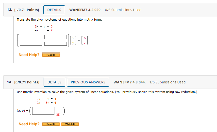 Solved Translate the given systems of equations into matrix | Chegg.com