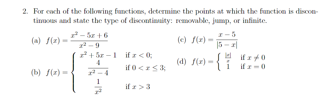 Solved 2. For each of the following functions, determine the | Chegg.com