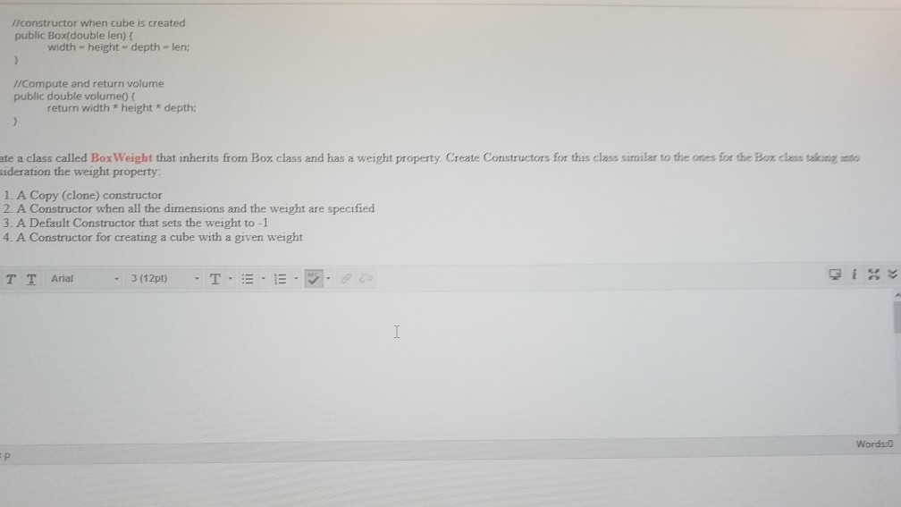 Solved Part 5 The following code represents a Box object | Chegg.com