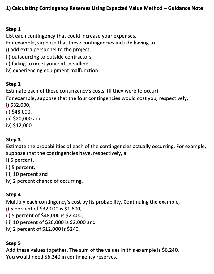 1) Calculating Contingency Reserves Using Expected | Chegg.com
