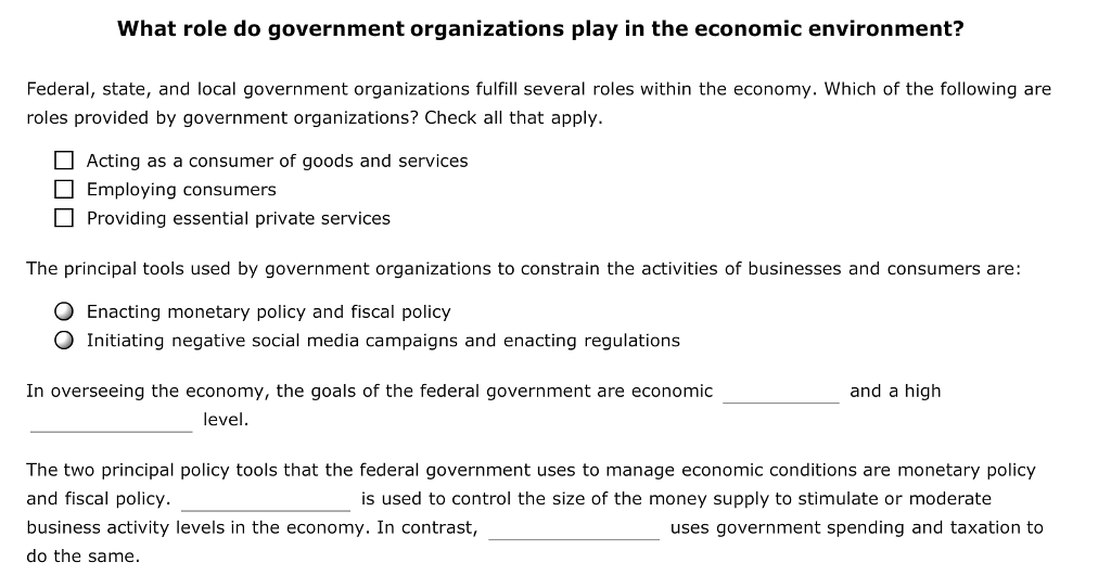 Solved What role do government organizations play in the | Chegg.com