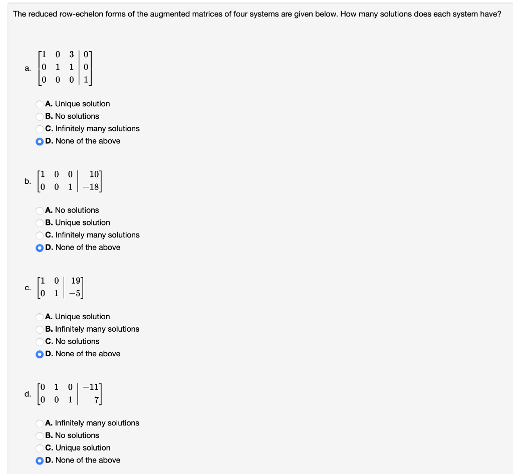 Solved The Reduced Row Echelon Forms Of The Augmented
