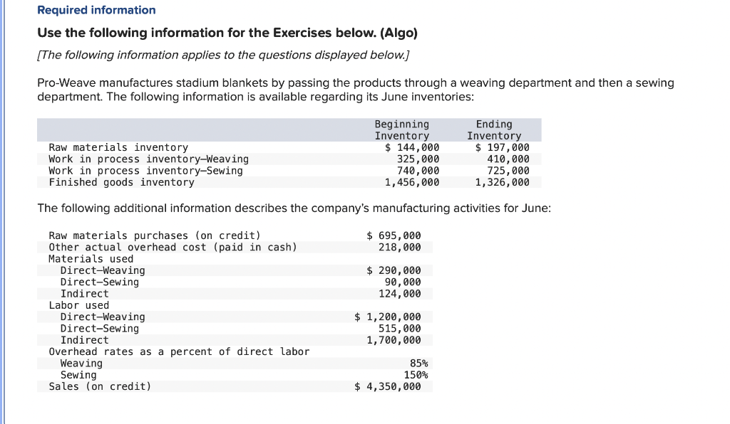 [Solved]: Required information Use the following informa