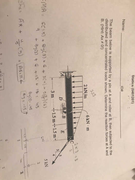 Solved Statics (0401201) Name: ID# The beam below is | Chegg.com