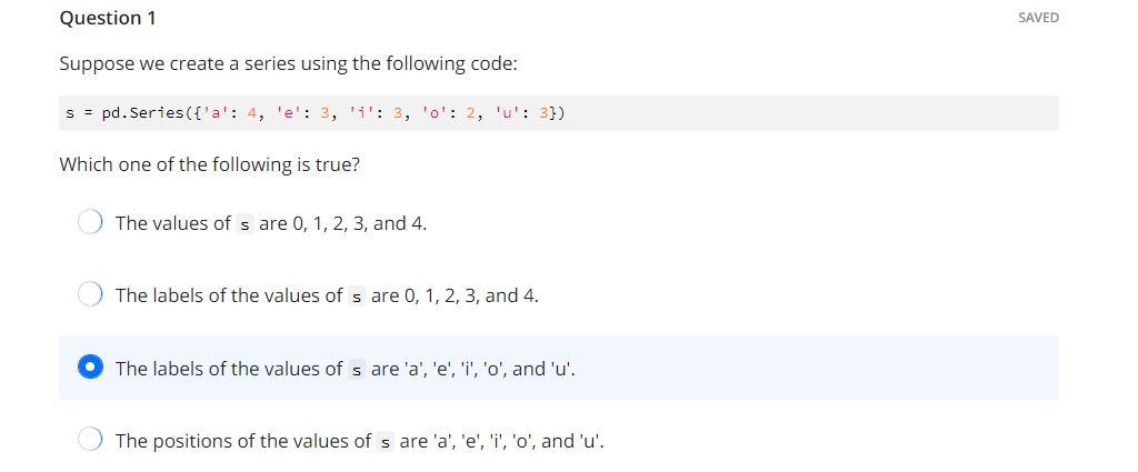 Solved Question 1 SAVED Suppose we create a series using the | Chegg.com