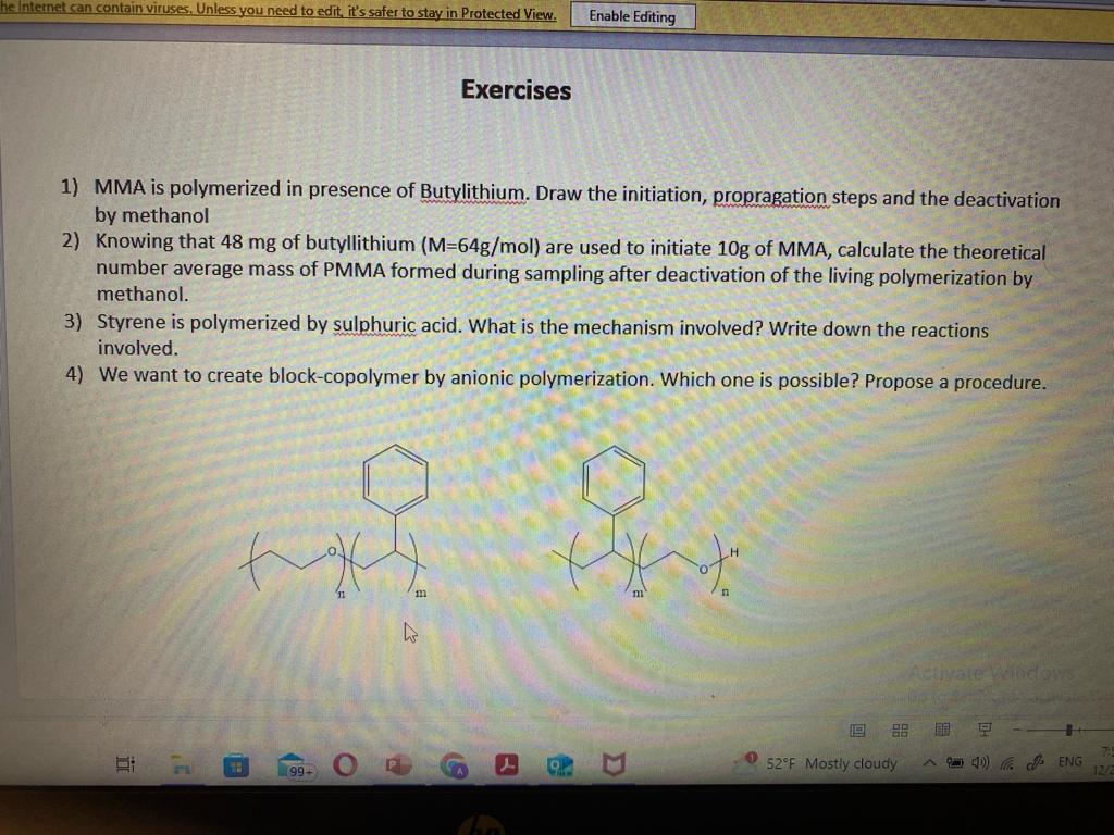 Solved MMA is polymerized in presence of Butylithium. Draw | Chegg.com