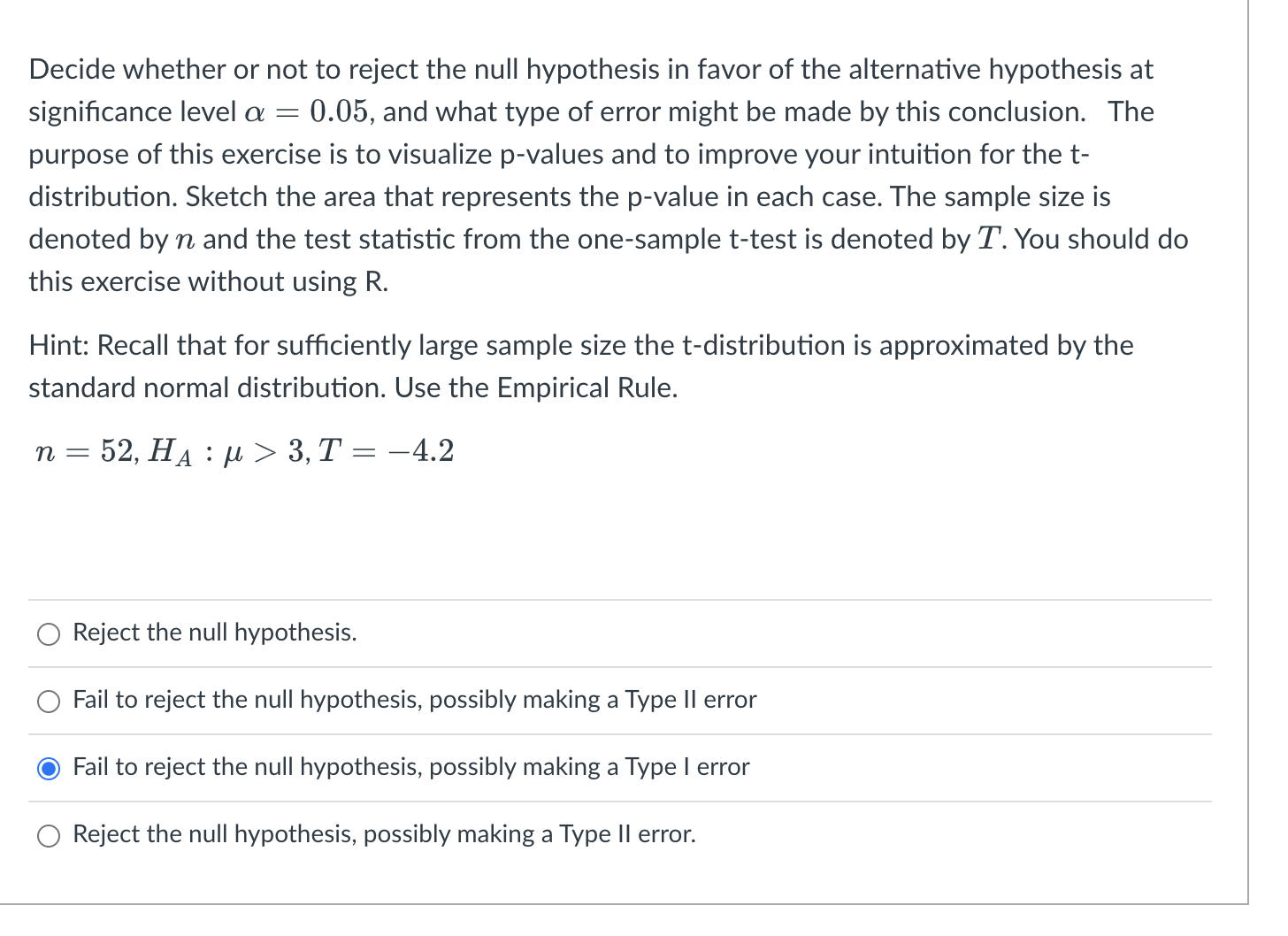 Solved Decide whether or not to reject the null hypothesis | Chegg.com