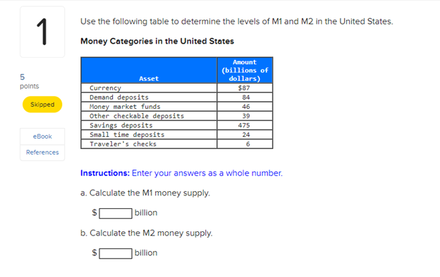 Solved Use the following table to determine the levels of M1 | Chegg.com