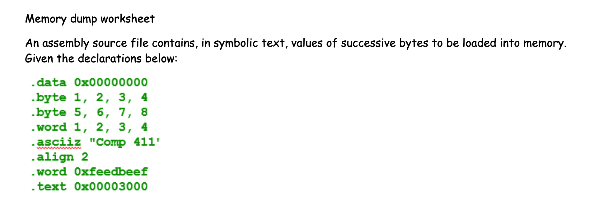 Solved Memory dump worksheetAn assembly source file | Chegg.com