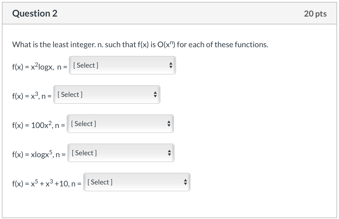 Solved Question 2 20 pts What is the least integer.n. such | Chegg.com