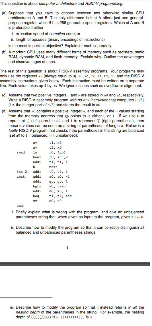 Solved This question is about computer architecture and | Chegg.com