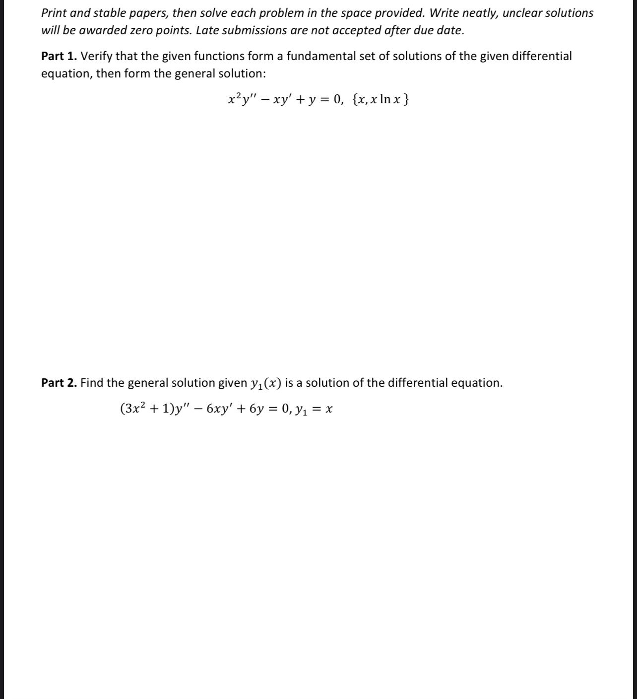 Solved Print and stable papers, then solve each problem in | Chegg.com