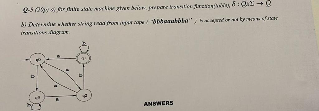 Solved Q-5(20p) ﻿a) ﻿for finite state machine given below, | Chegg.com