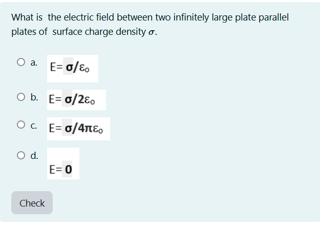 Solved What is the electric field between two infinitely | Chegg.com