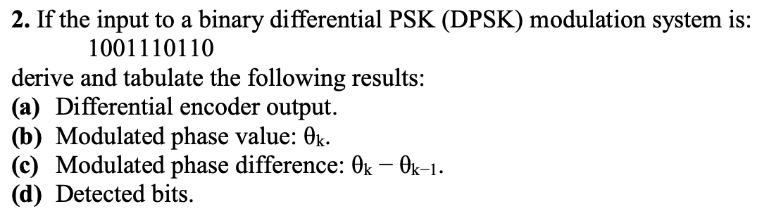 Solved 2 If The Input To A Binary Differential Psk Dpsk
