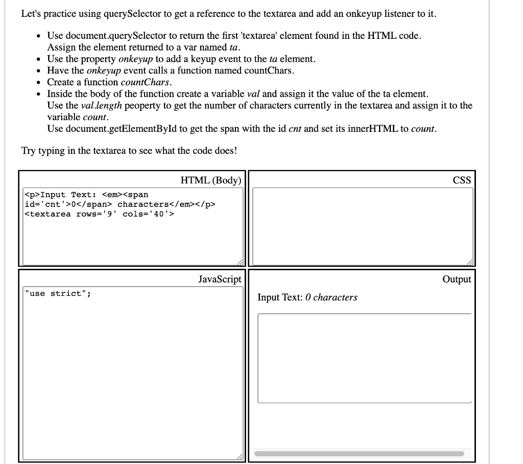 Solved Let's practice using querySelector to get a reference | Chegg.com