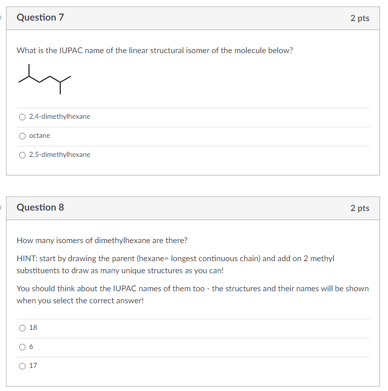 Solved What is the IUPAC name of the linear structural | Chegg.com