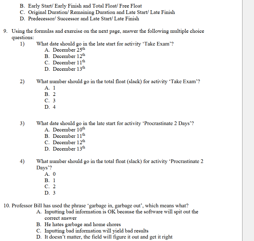 Solved 2. A negative number for the total float (or total | Chegg.com