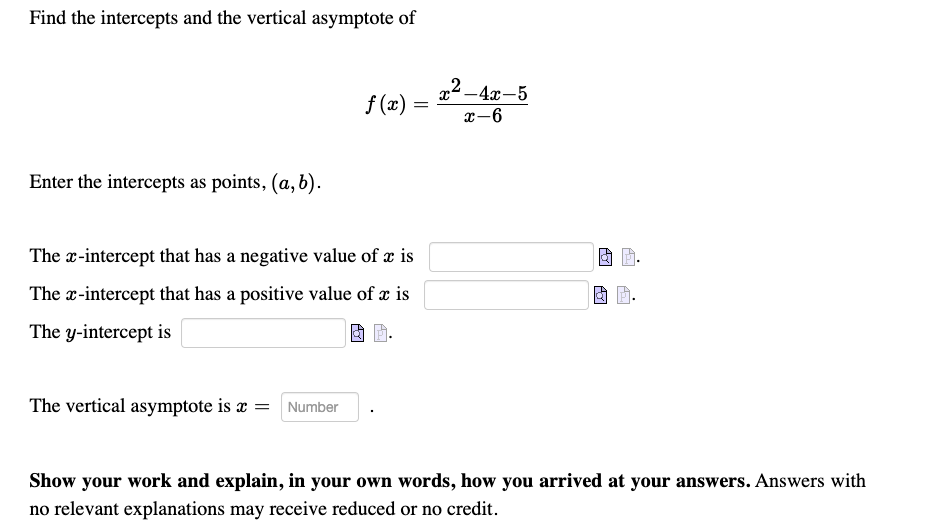 Solved Find the intercepts and the vertical asymptote of | Chegg.com