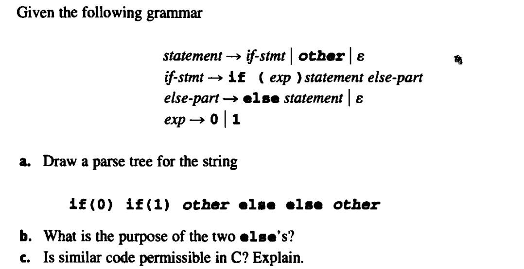 Solved Given the following grammar statement --> if-stmt | Chegg.com