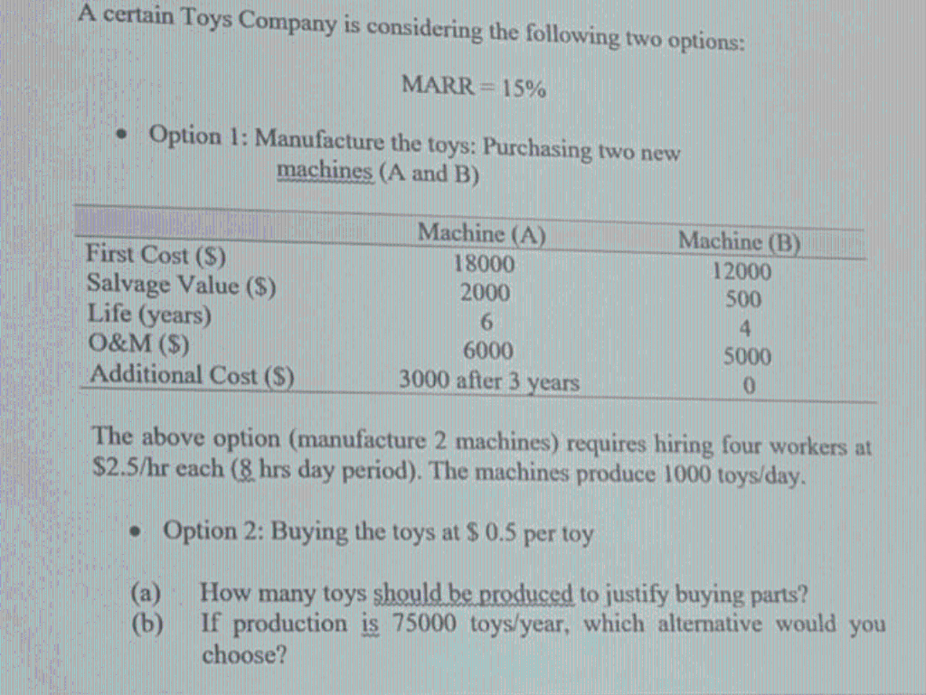Solved A certain Toys Company is considering the following | Chegg.com