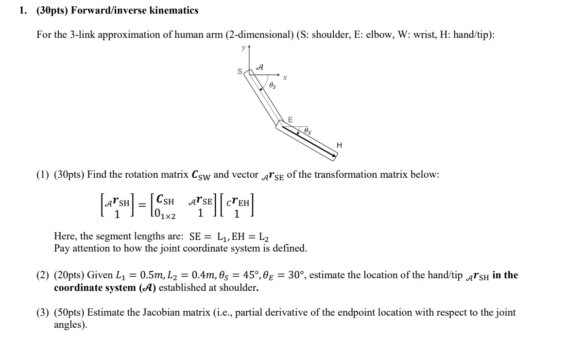 1. (30pts) Forward/inverse kinematics For the 3-link | Chegg.com