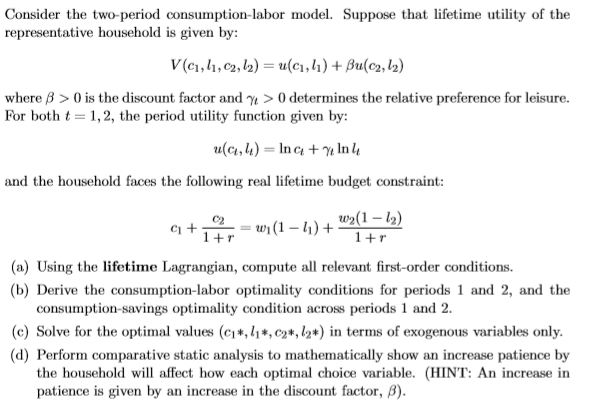Solved Consider the two-period consumption-labor model. | Chegg.com