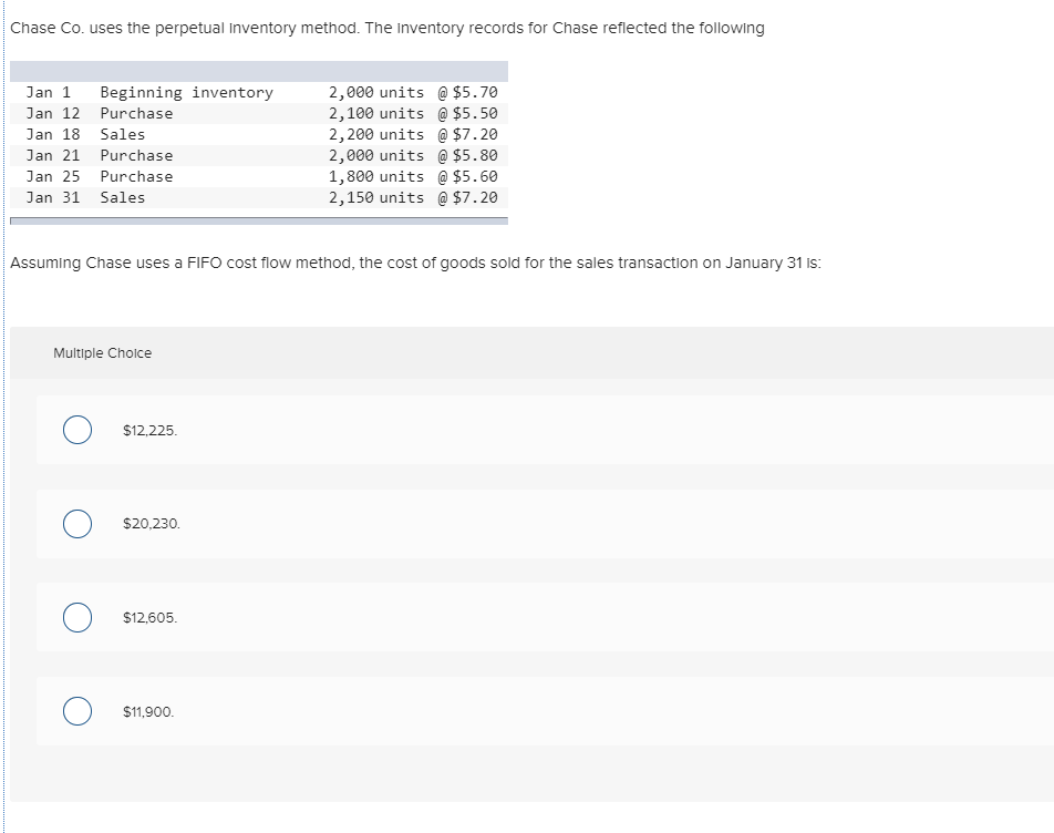 Solved Chase Co. uses the perpetual Inventory method. The | Chegg.com