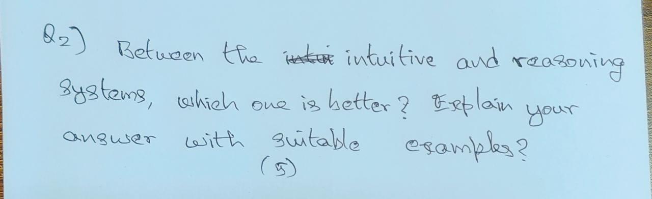 Solved Q2) Between the intuitive and reasoning Systems, | Chegg.com