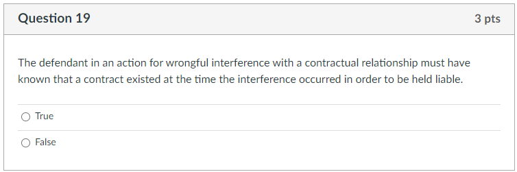 Solved The defendant in an action for wrongful interference | Chegg.com