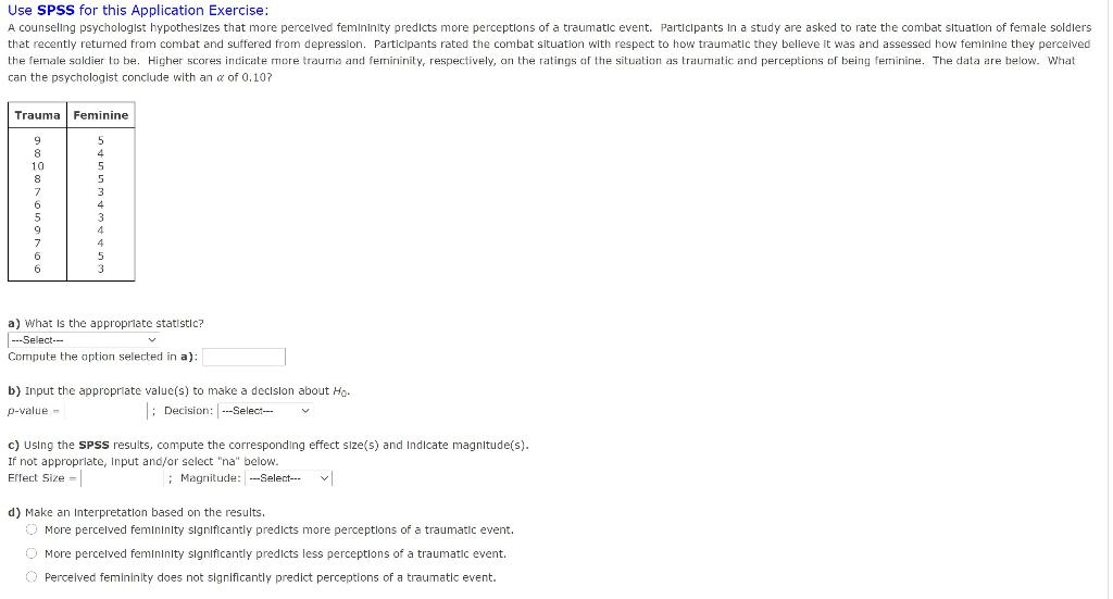 Use SPSS for this Application Exercise: A counseling | Chegg.com