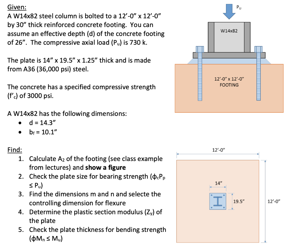 PU Given: A W14x82 steel column is bolted to a 12'-0" | Chegg.com