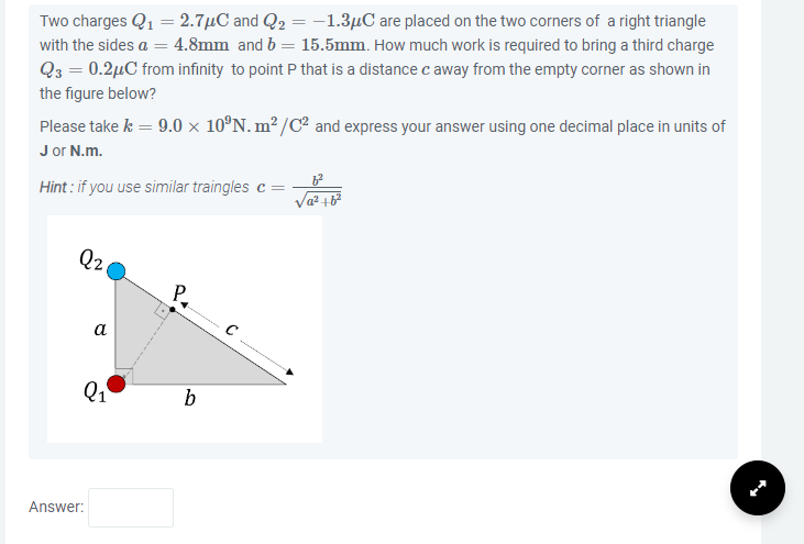 Two charges Q1=2.7μC and Q2=−1.3μC are placed on the | Chegg.com