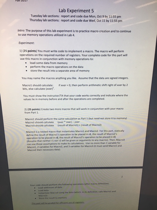 Lab Experiment 5 Tuesday lab sections: report and | Chegg.com