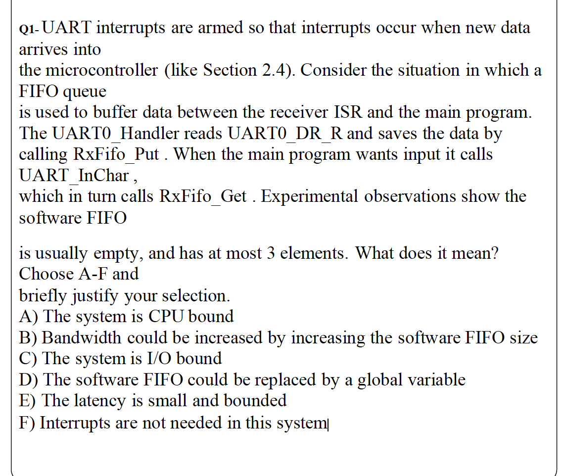 Solved Q1- UART interrupts are armed so that interrupts | Chegg.com