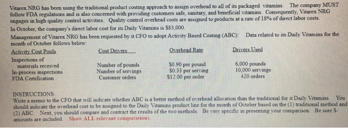 Solved Vitarex NRG has been using the traditional product | Chegg.com
