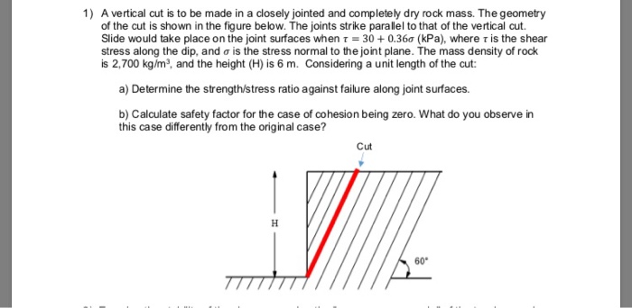 Solved 1) A vertical cut is to be made in a closely jointed | Chegg.com