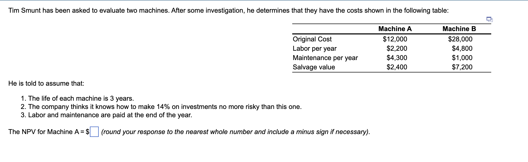 Solved Tim Smunt has been asked to evaluate two machines. | Chegg.com