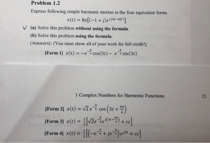 Solved Problem 1.2 Express following simple harmonic motion | Chegg.com
