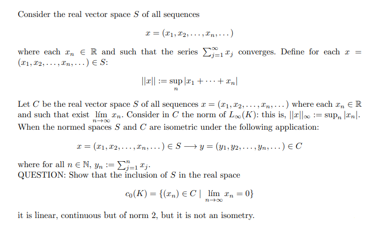 Solved Consider the real vector space s of all sequences x = | Chegg.com